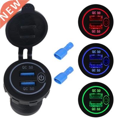 Waterproof 12V 24V Dual QC3.0 USB Car Charger Adapter with O