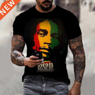 Harajuku 3d T-irt Bob Marley Print Men's ort-sleeved Sum