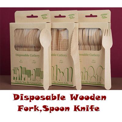 Disposable Wooden Cutlery Set Spoon Fork Knife Parties
