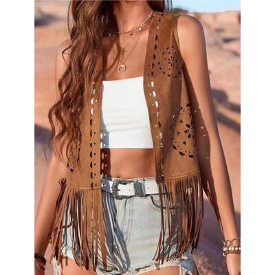 Fringe sleeveless vest cardigan流苏无袖马甲背心 女士镂空开衫