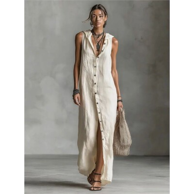 Loose sleeveless single breasted dress宽松无袖单排扣连衣裙