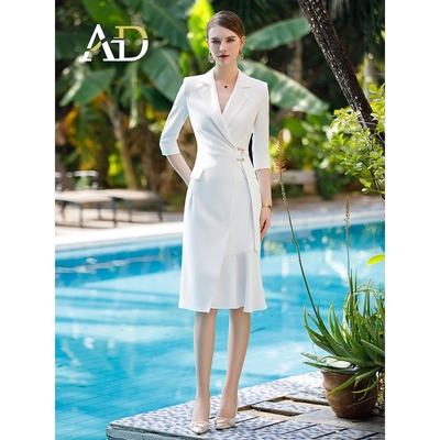 AD高级感职业装女连衣裙气质通勤白色西装裙高端正式场合连身裙子