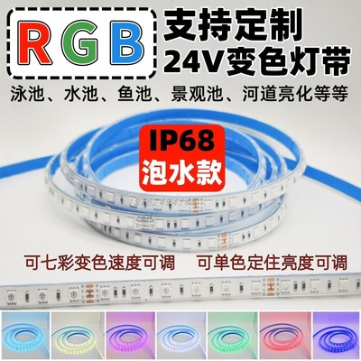 水底专用七彩变色灯带24vRGB防水ip68泳池鱼池景观池河道景区亮化