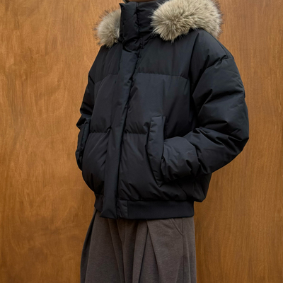 Pointlamp可拆卸毛领连帽羽绒服