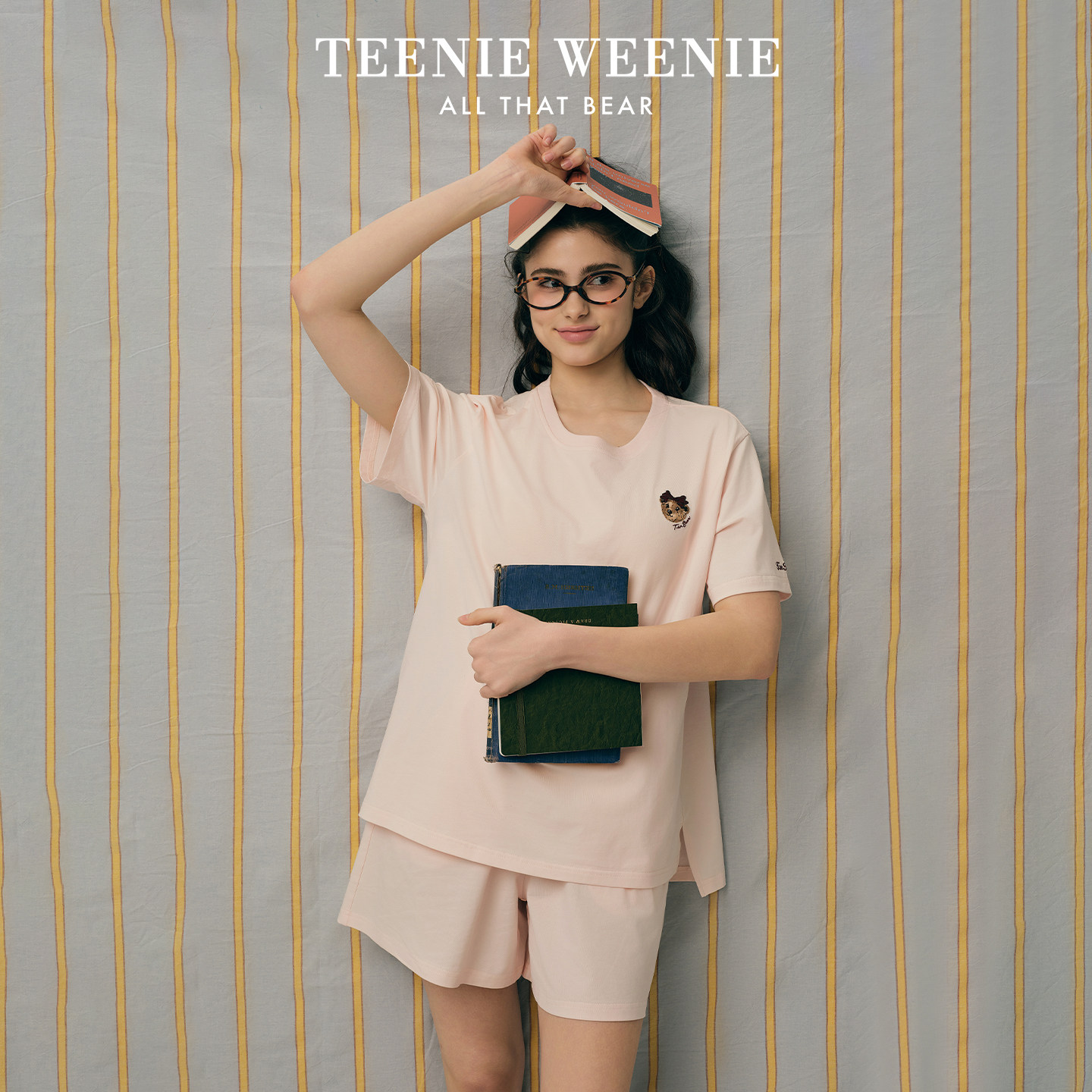 TeenieWeenie小熊睡衣女款上衣新款春夏季短袖纯棉刺绣休闲家居服