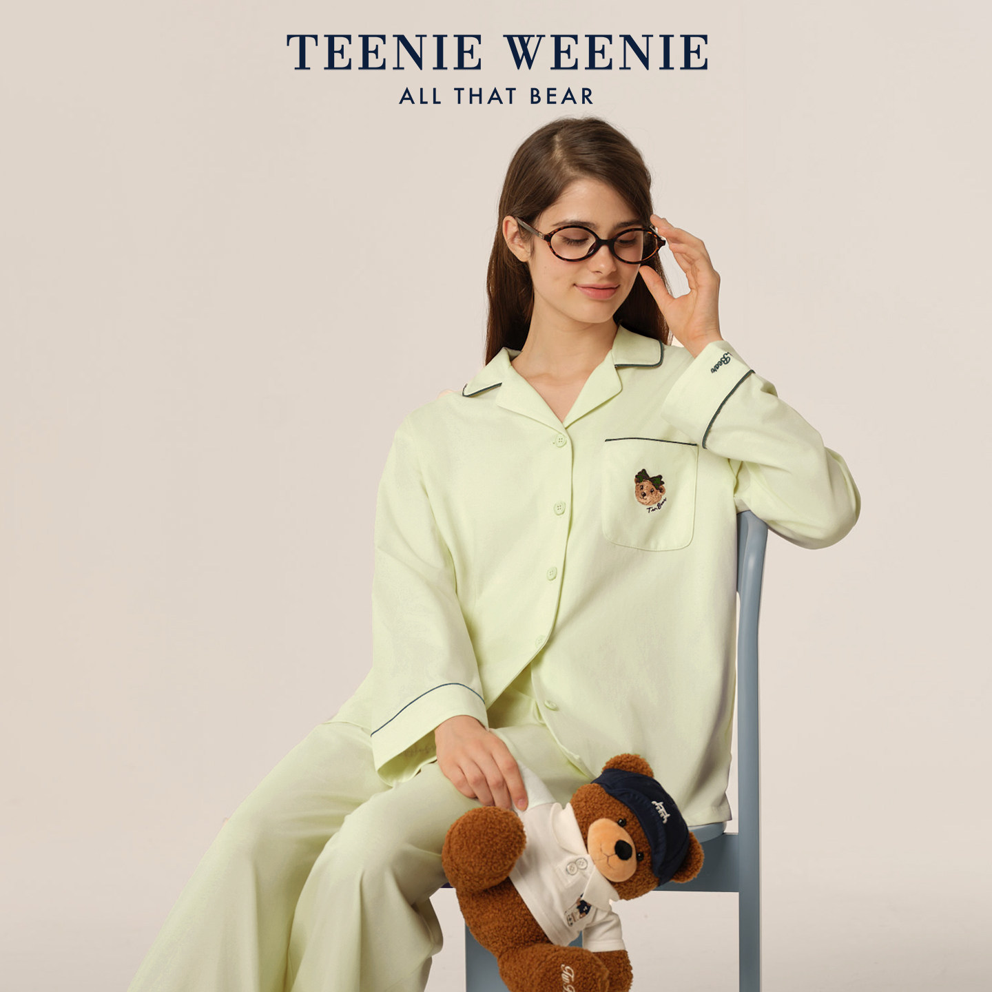 TeenieWeenie小熊睡衣女春秋新款超柔软休闲家居服长袖长裤套装