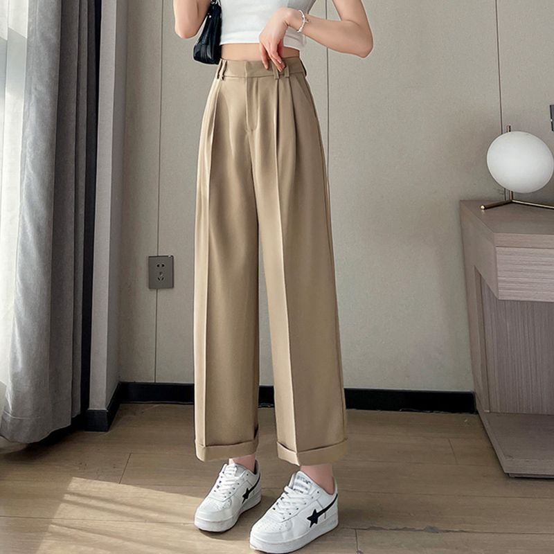 窄版卷边西装裤女2025韩版新款九分直筒裤设计感休闲阔腿裤子垂感
