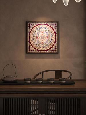 新中式时轮金刚坛城唐卡茶室书房禅意装饰画藏传文化黄铜质感挂画