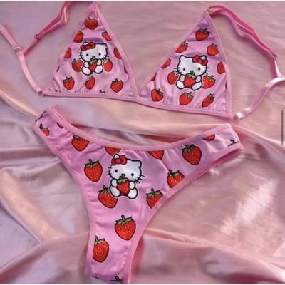 Cute girl pink bikini swimsuit small chest gathered seaside