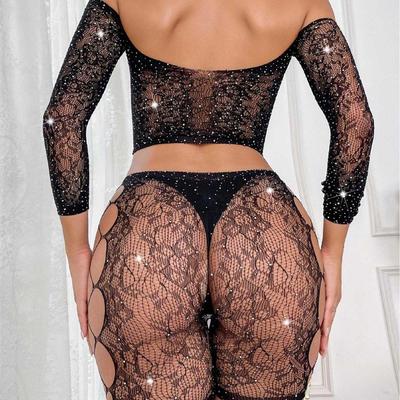 set hot shiny long-sleeved shorts diamond clothes Womens