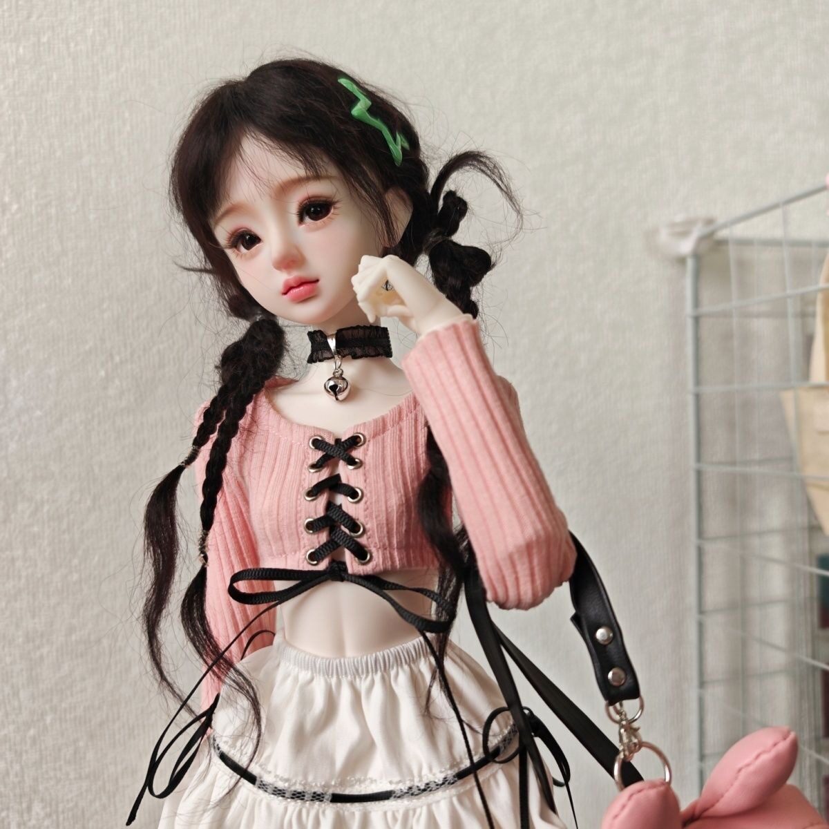 4 分 BJD 娃衣 甜酷芭蕾风黑粉套装 辣妹短款针织上衣花苞蓬蓬裙