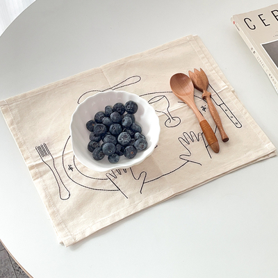 oakliving法式布艺餐垫隔热垫餐桌家用防烫垫餐盘垫装饰手工刺绣