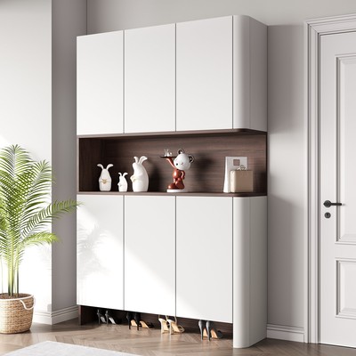 实木定制圆弧入户柜鞋柜客厅玄关柜一体靠墙入户原木风家用高柜子