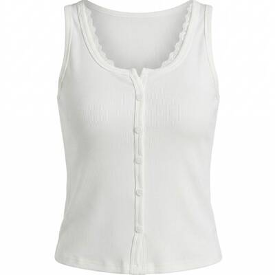 白色蕾丝花边假两件吊带背心女修身显瘦设计感无袖上衣T072