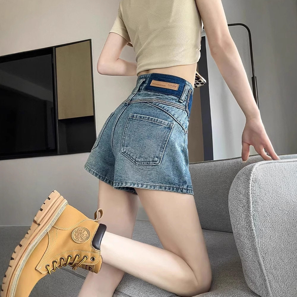 牛仔短裤女夏季薄款大码胖mm设计感高腰宽松显高显瘦a字阔腿热裤