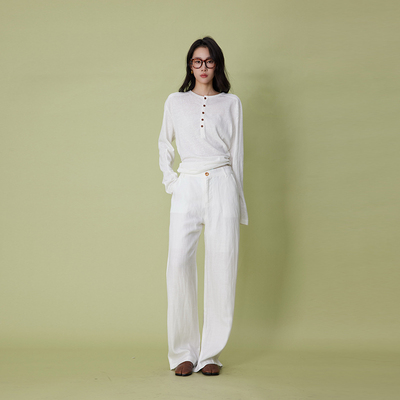 ATUMU「直筒裤系列」春上新 丨松紧腰亚麻莱赛尔宽版休闲裤AT435