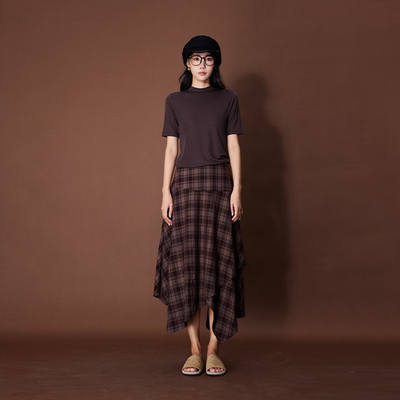 ATUMU早秋上新高腰不对称格纹裙