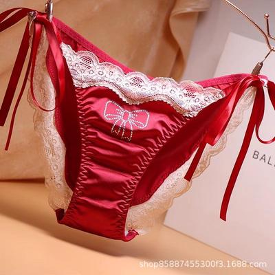 silk couple bowknot lace-up satin rhinestone with panties