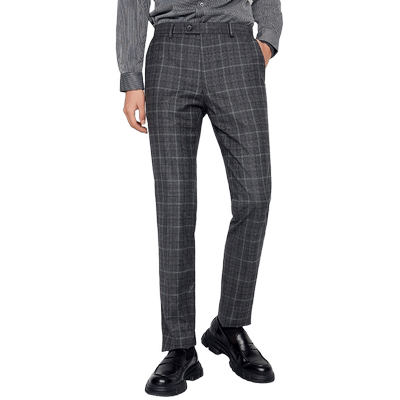 ziozia冬季新款男士修身格纹西裤