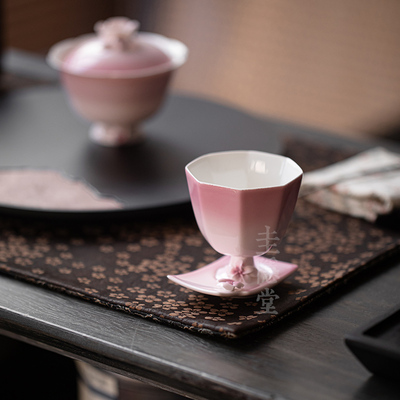 圭隐堂手捏花陶瓷高足茶杯家用女士主人杯品茗杯闻香单杯蔓颜玉泥