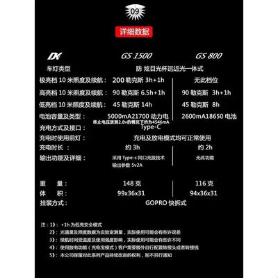 DK山地公路自行车前灯德规防炫目下挂吊装充电夜骑灯 GS1500 2000