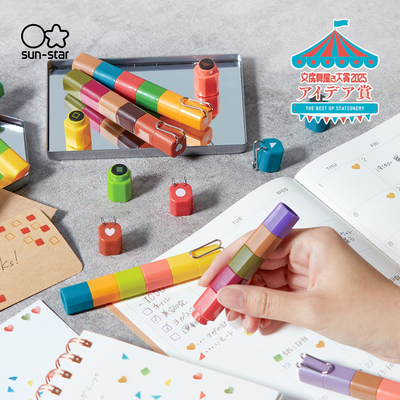 sunstar太阳星STICKLE STAMP笔式5色印章套组手帐制作创意配件清单DIY个性化装饰圆型方型三角桃心印章