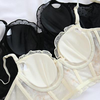 Big breasts look small lace sexy silk bra thin adjustment