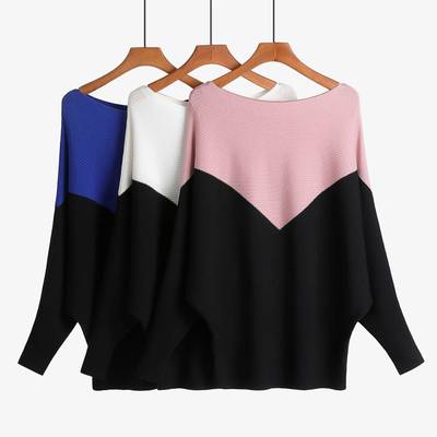 patchwork autumn colourblock round tops fashion loose