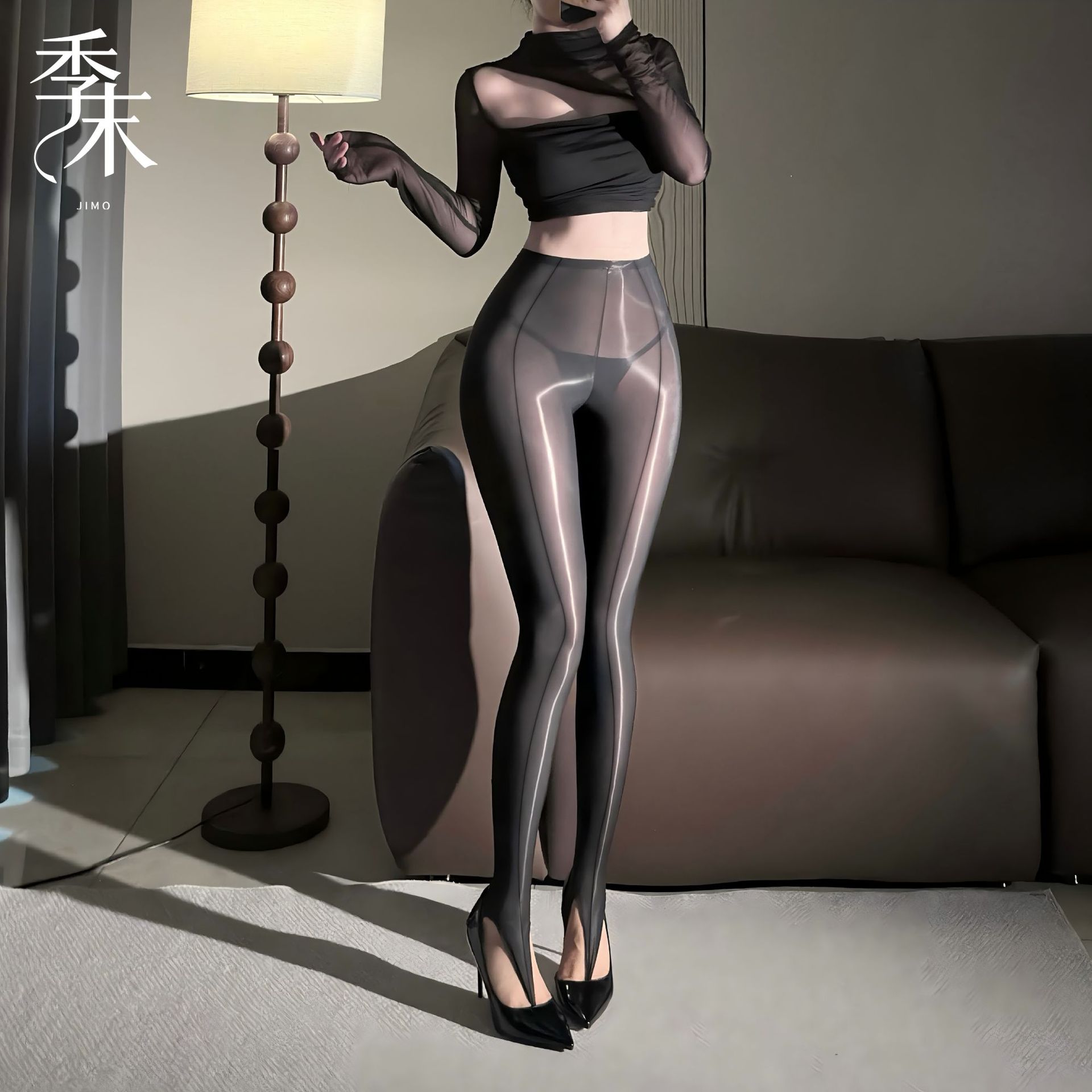 双线超薄面膜料性感极光油光女虾线夹趾袜情趣丝袜调情丝袜女