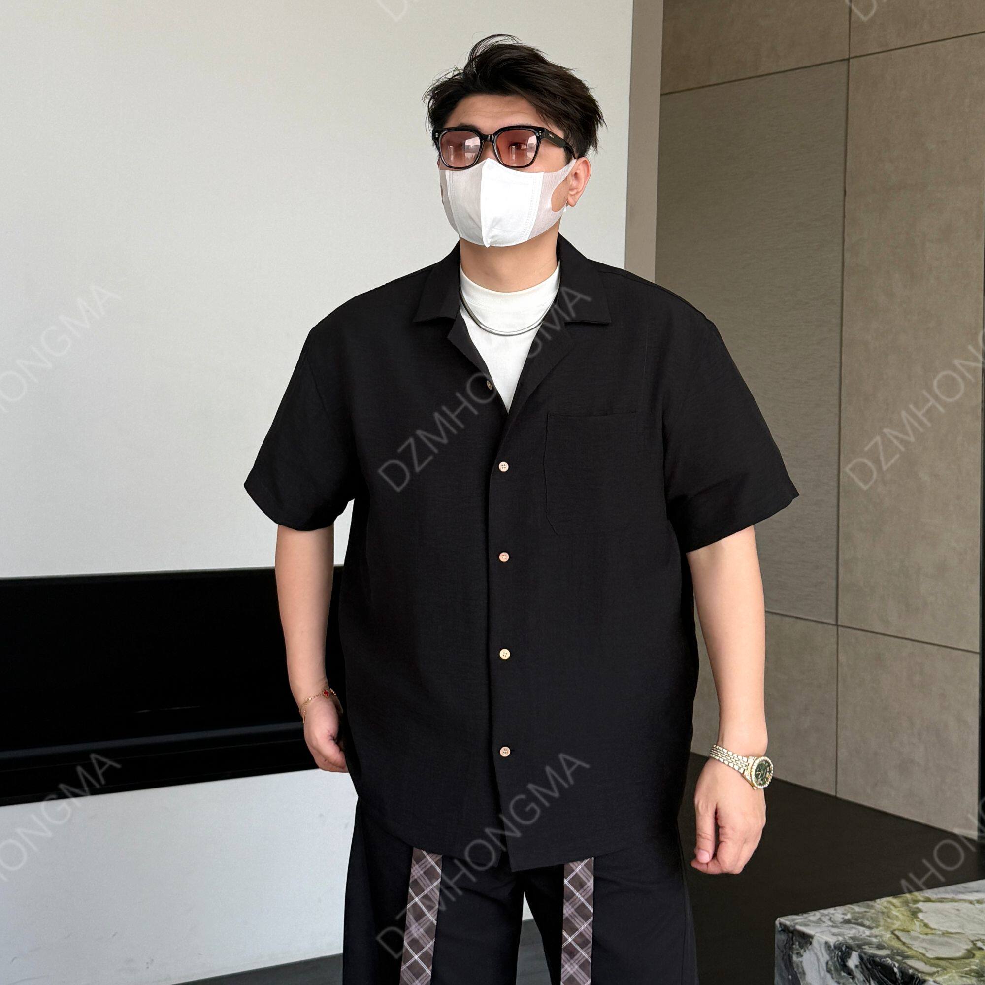DAZHONGMA 2026 夏季新款 港风外景黑墙大码仿麻短袖衬衫