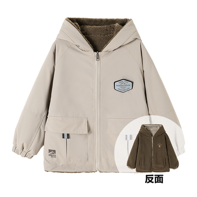 巴布豆童装2025冬新品中大童男童女童儿童加绒加厚两面穿外套