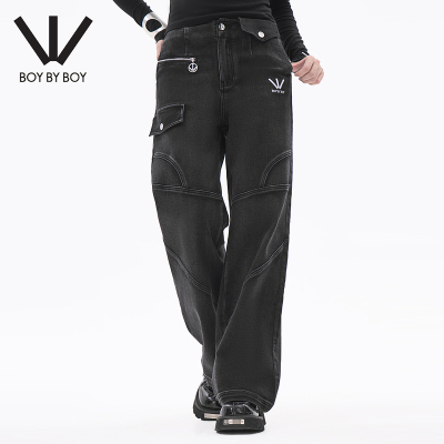 BOY BY BOY春季女装朋克感休闲牛仔阔腿长裤W55003