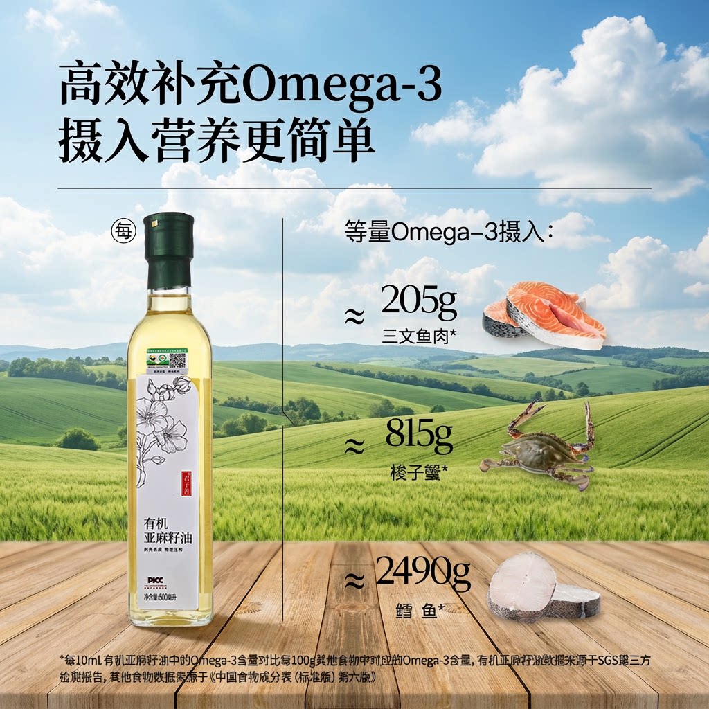 君子善有机亚麻籽油冷榨一级500ml新疆凉拌食用油Omega-3植物油