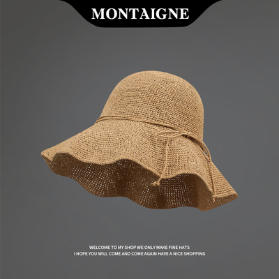 法国蒙田草帽女夏折叠防晒帽子