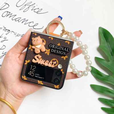 珍珠手提ins风高级感折叠屏翻盖手机壳适用于三星ZFlip3小熊Flod3