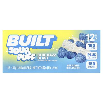 Built,Sour Puff™, Protein Bars, Blue Razz Blast, 12 Bars, 1.