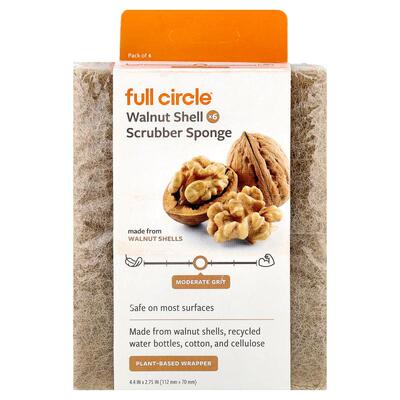 Full Circle,Walnut Shell Scrubber Sponge, 6 Count