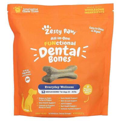 Zesty Paws,多合一功能性牙骨，适合所有年龄的狗，肉桂味，12 根