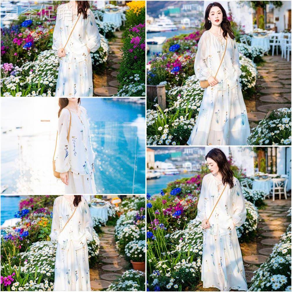 白色刺绣洋装绝美度假风小个子穿搭两件式套装长裙新中式洋装女