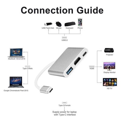 3 Dock Converter Type-c 3.1 To Hdmi Hub Usb-c 3-in-1 with PD