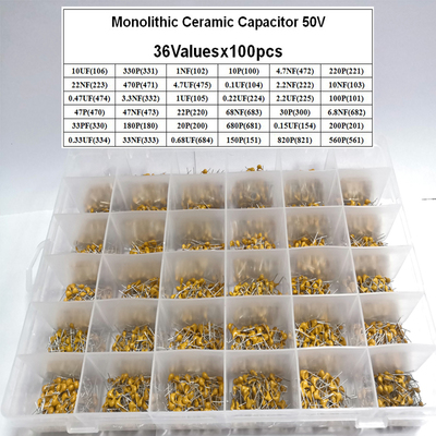 36values*100pcs =3600pcs Monolithic Ceramic Capacitor 10pF~1