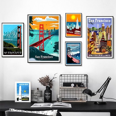 Harbour City San Francisco Travel Poster Canvas Paintings V