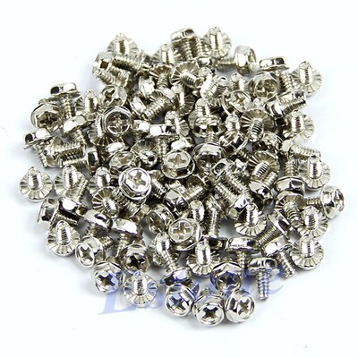 100pcs Screws Toothed Hex 6/32 Computer PC Case Hard Drive M