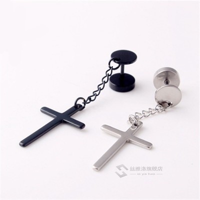 1 pc KPOP Punk Gothic Stainless Steel Stud Earring Cross Rou