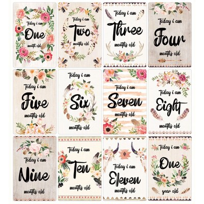 12 Sheet Baby Milestone Cards Newborn Monthly Memorial Grow