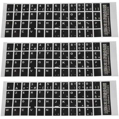 3X White Letters French Azerty Keyboard Sticker Cover Black