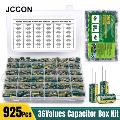 JCCON 925Pcs 36Values Aluminum Electrolytic Capacitor Assort