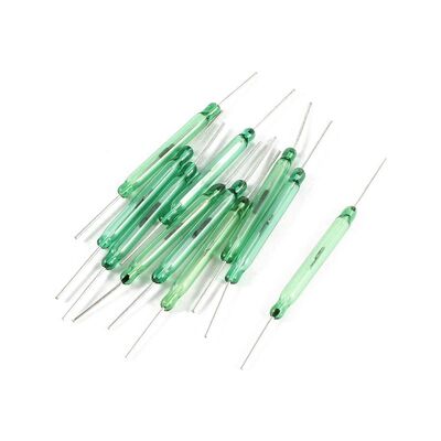 10 x Silver Round Leads Green Glass Tube NO Reed Switch 28mm