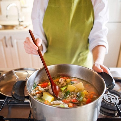 Hot 6 Pieces Wooden Spoons Kitchen Serving Long Handle Soup
