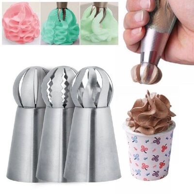 3Pc Hot Russian Spherical Ball Stainless Steel Flower Cake